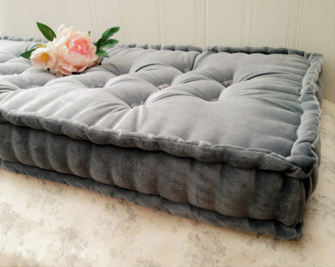 Custom French Style Bench Cushion in Normandy Steel Cotton Velvet ...