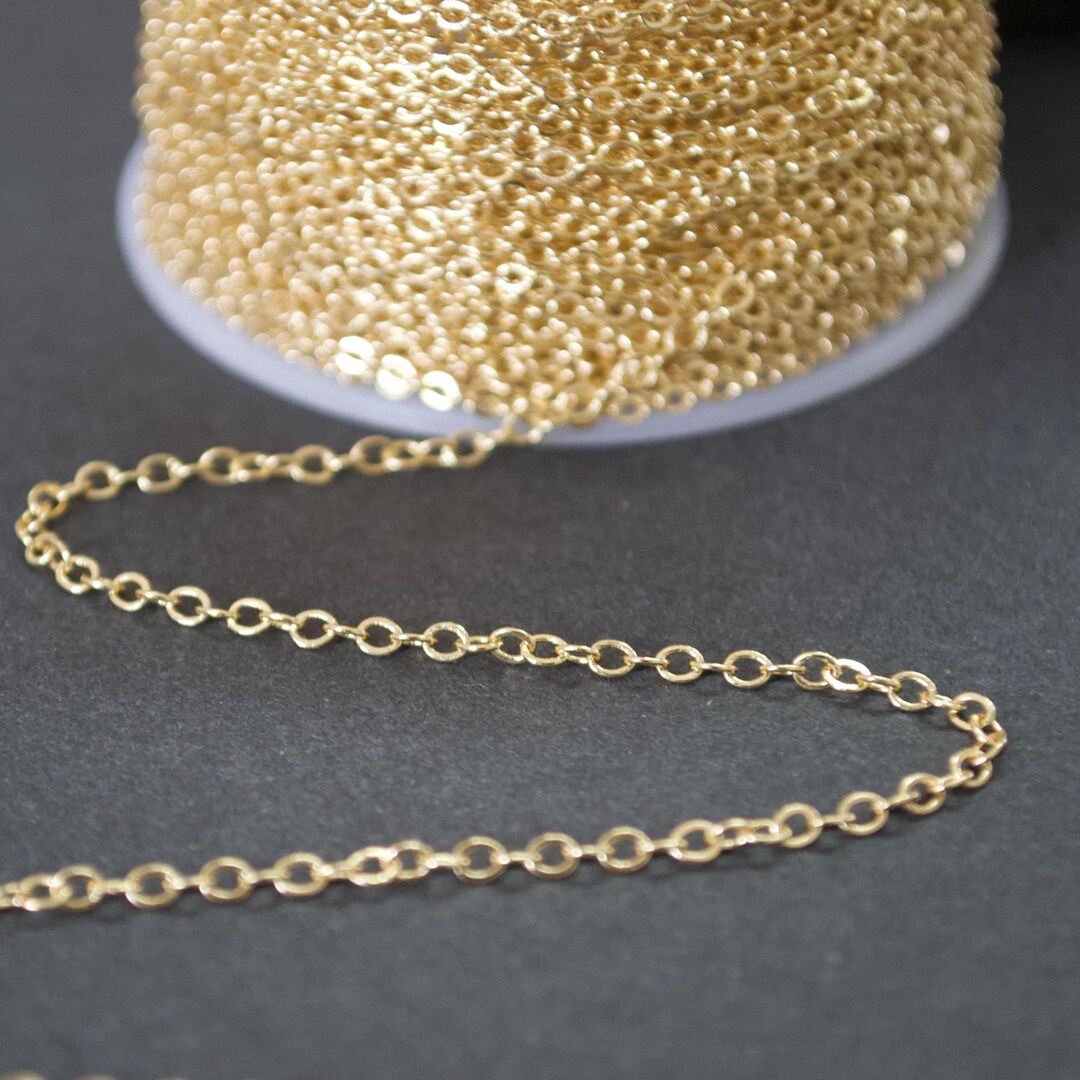 Gold Filled Cable Chain by the Foot, 18k Gold Filled, 2 Mm Flat Cable ...