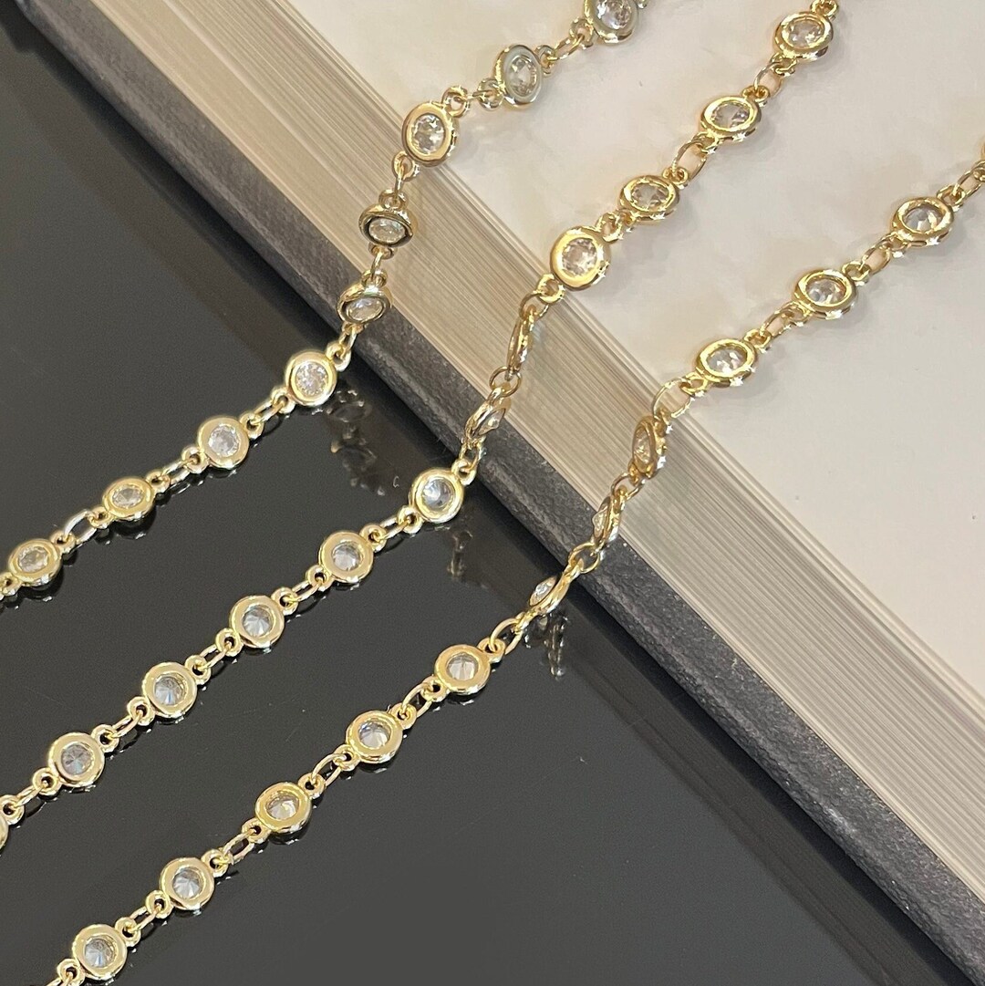 Crystal Bead Gold Chain 4mm Gold CZ Chain by the Foot, 18K Gold Filled ...