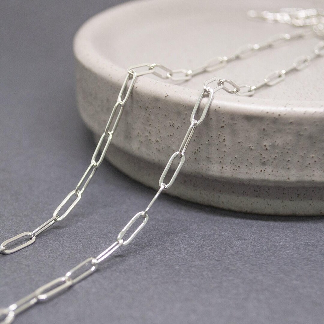 Sterling Silver Paperclip Chain by the Foot, Silver Elogated Chain, 9 X ...