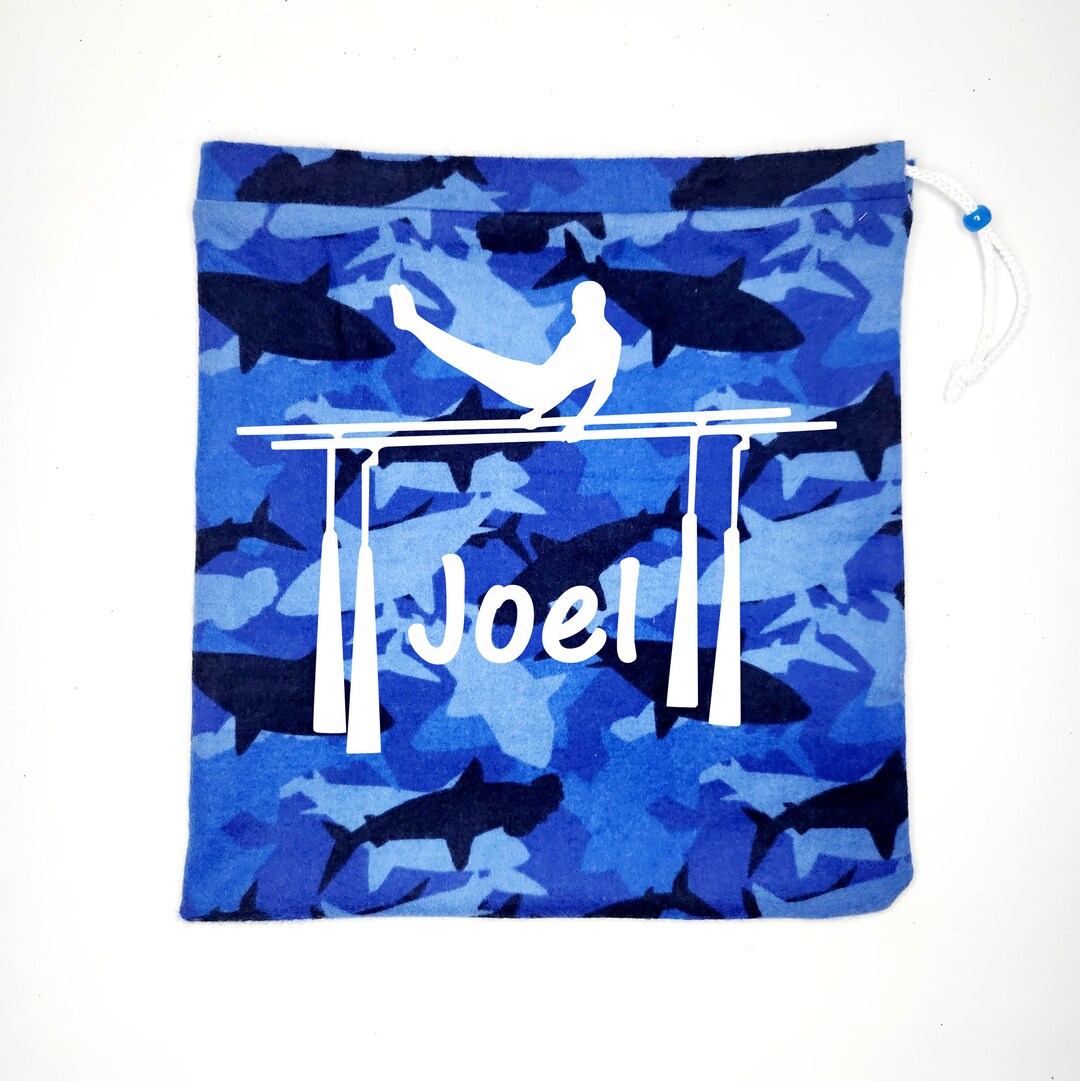 Blue Camo Sharks Grip Bag- Boys Gymnastics Grip Bag, Custom Grip Bag ...