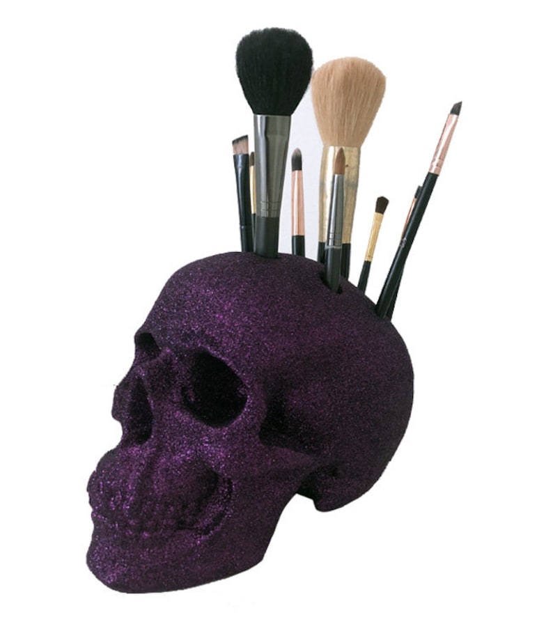 Skull Pen / Make-up Brush Holder // Skull Decor // Handmade by - Etsy