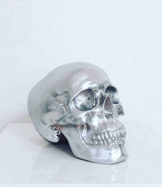 Silver Skull // Skull Decor // Gothic Decor // Handmade by - Etsy