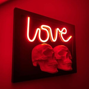 Red Neon Skulls Frame // Skull Decor // Skull Art // Handmade by Haus ...