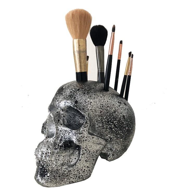 Skull Pen / Make-up Brush Holder // Skull Decor | Etsy