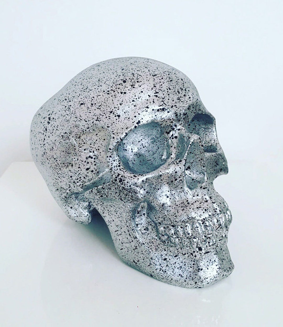 Silver & Black Splatter Skull // Skull Decor // Handmade by Haus of ...