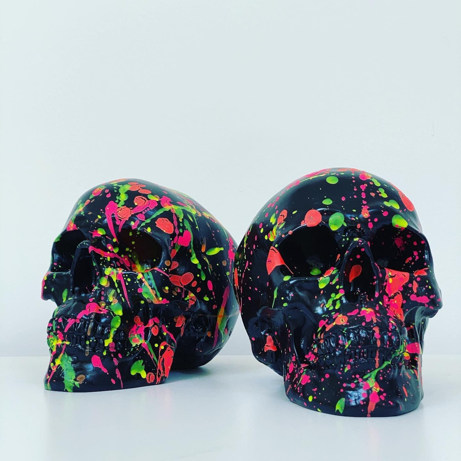 Black and Neon Splatter Skull // Skull Decor // Handmade by Haus of ...