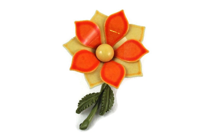 Bright and Bold Orange and Peach Vintage Enamel Flower Pin - Etsy