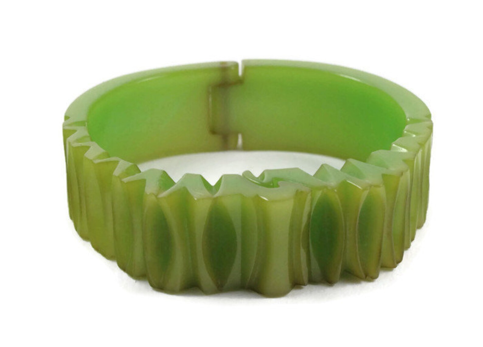 Rare Vintage Carved Chunky Hinged Green Bakelite Bracelet - Etsy