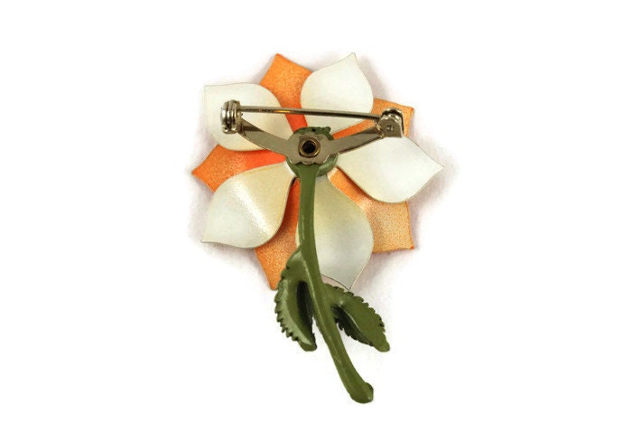 Bright and Bold Orange and Peach Vintage Enamel Flower Pin - Etsy