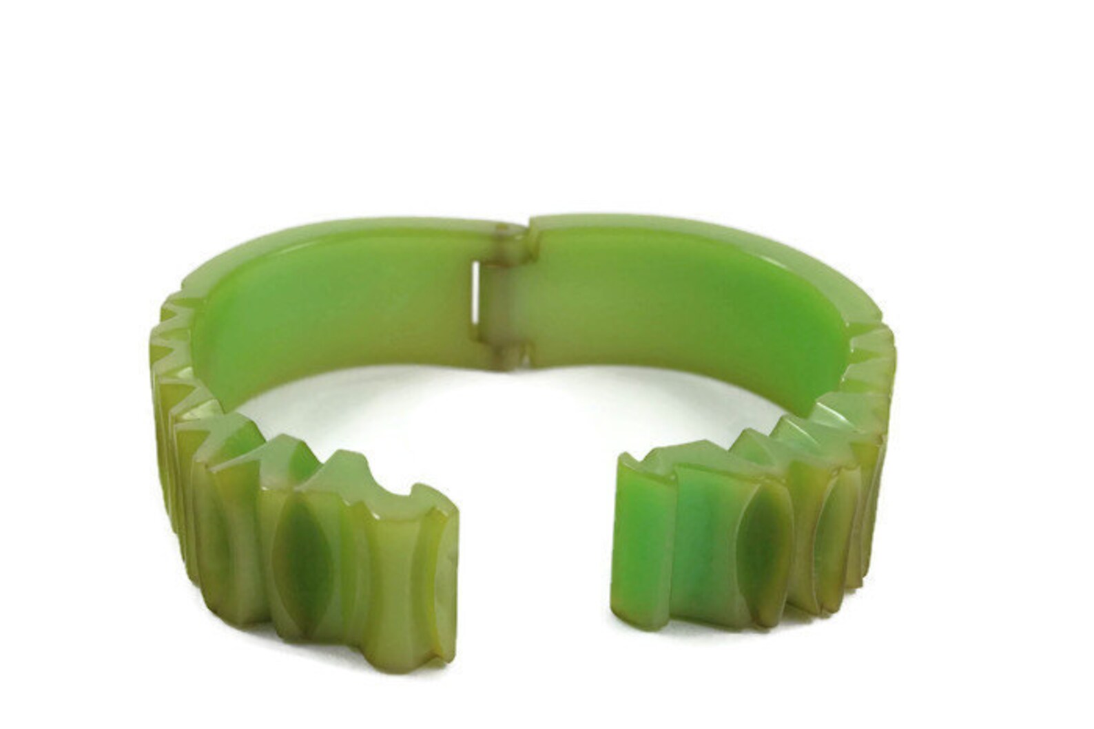 Rare Vintage Carved Chunky Hinged Green Bakelite Bracelet - Bakelite ...