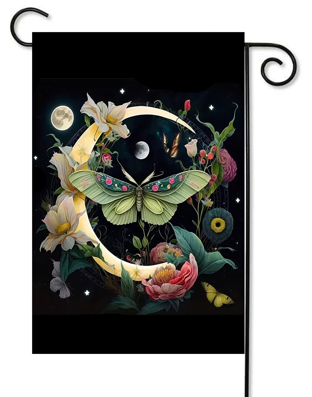 Green Moth Crescent Moon Garden Flag G2637 - Etsy