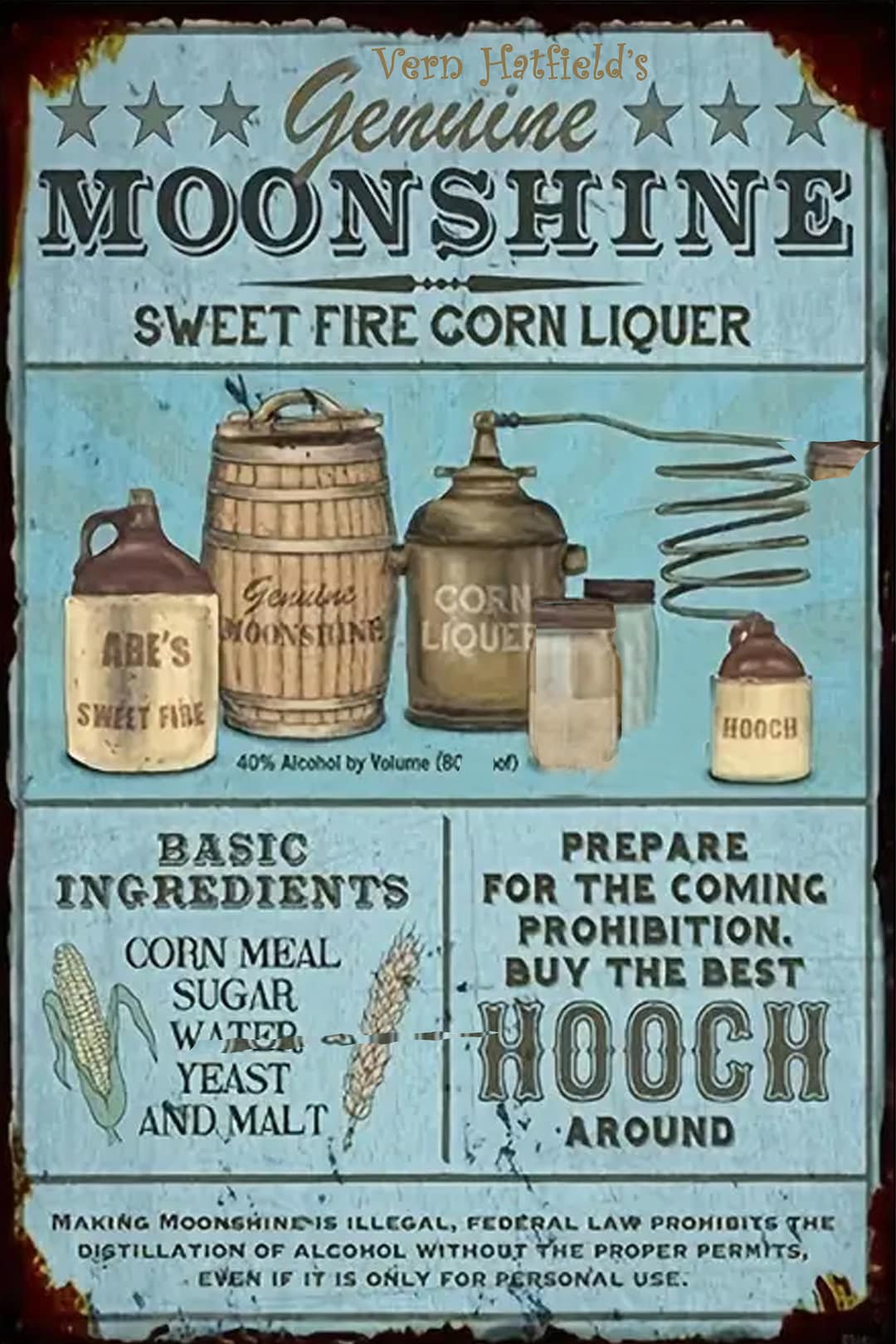 Genuine Moonshine Blue Metal Sign TS 2187 - Etsy
