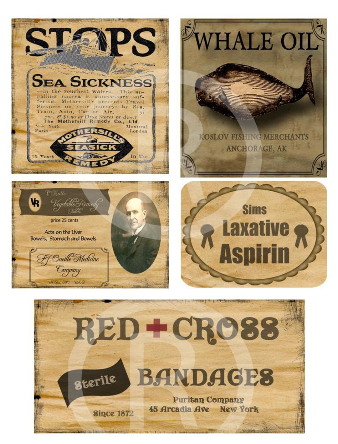 Farmhouse Primitive Pharmacy / Bathroom Labels Instant Download - Etsy