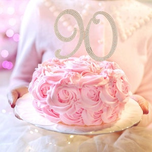 90 Cake Topper, 90th Birthday Decoration, Rose Gold Crystal Rhinestone ...