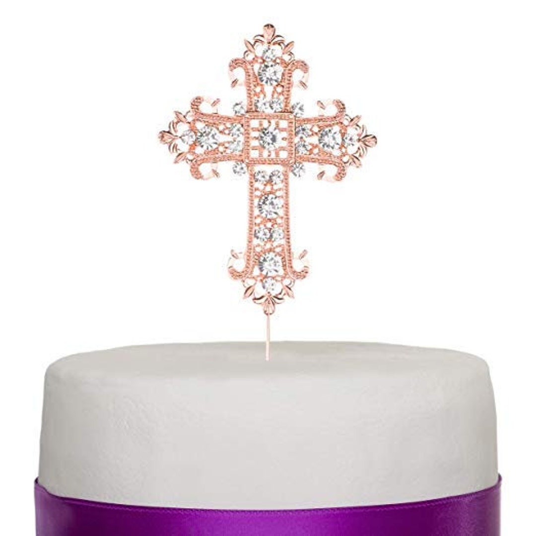 Cross Cake Topper, Rose Gold Religious, Wedding, First Communion ...