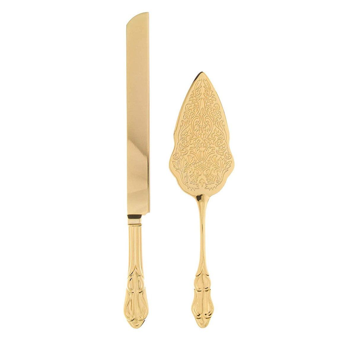 Gold Wedding Cake and Knife Server Set, Vintage Filigree Elegant Golden ...