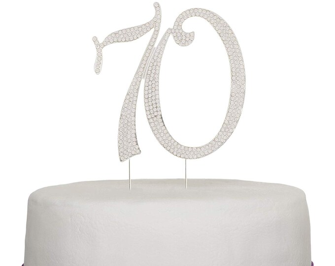 70 Cake Topper, 70th Birthday or Anniversary Party Decorations, Silver ...