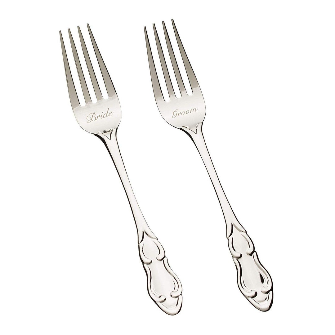 Engraved Bride and Groom Silver Wedding Fork Set, Vintage Utensils for ...