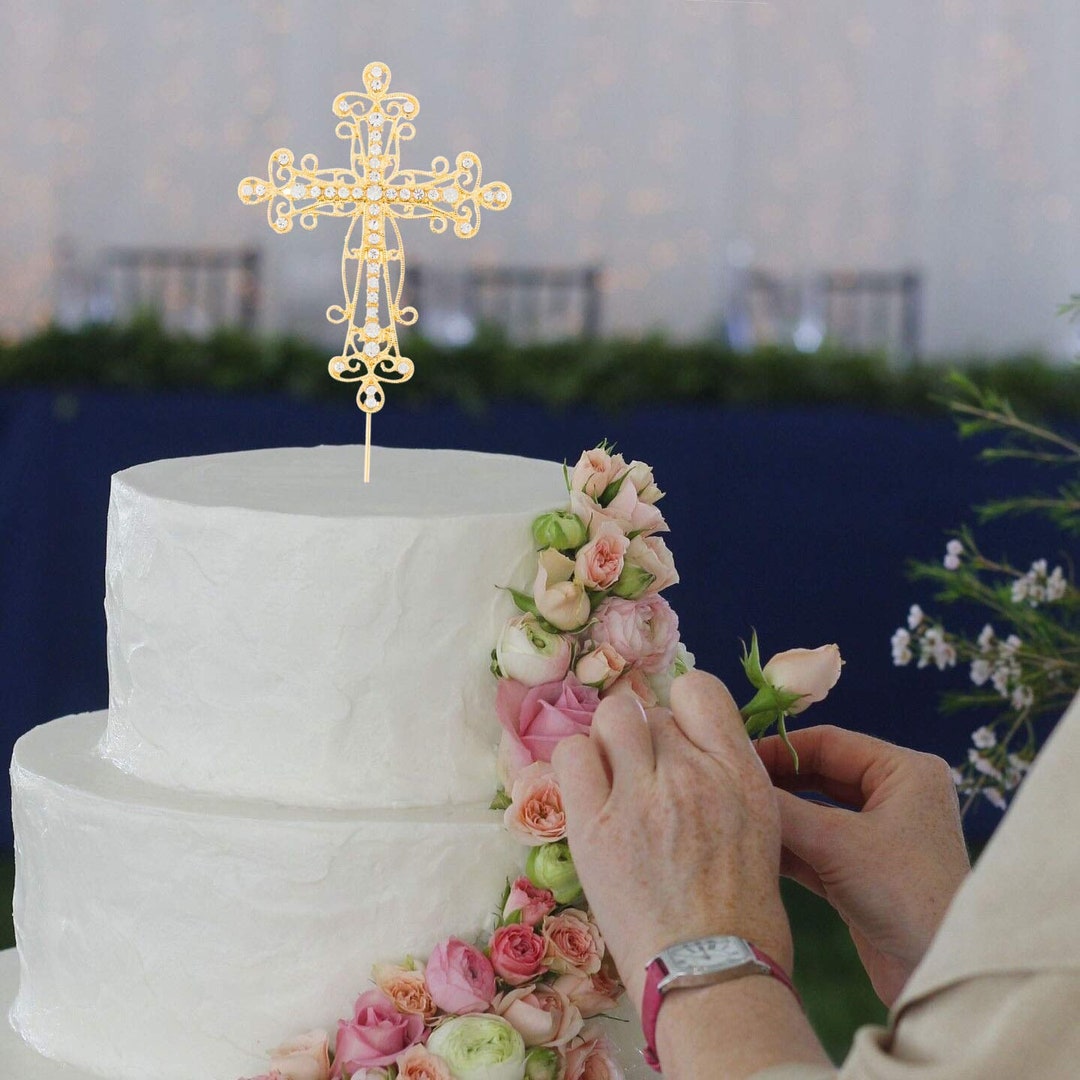 Cross Cake Topper, Gold Religious Wedding, Baptism, Christening ...