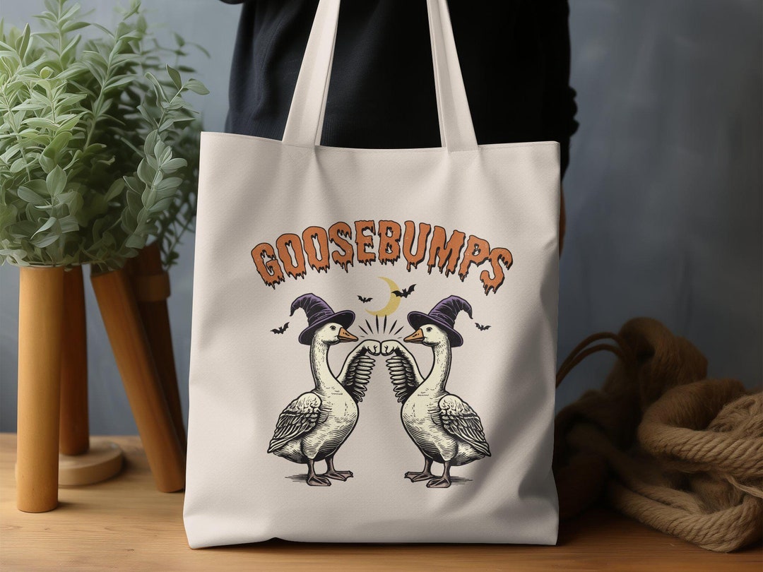 Goosebumps Halloween Tote Bag, Witch Hats, Geese and Moon Bat Design ...