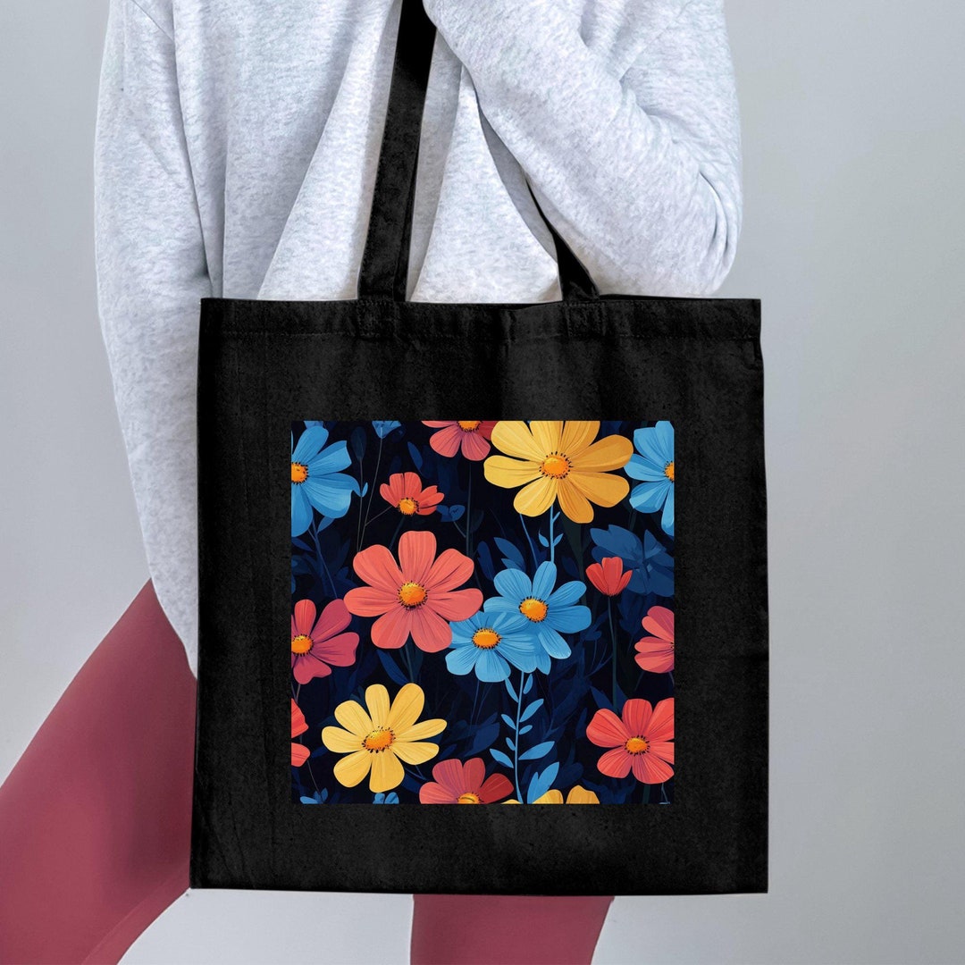 Colorful Floral Tote Bag, Vibrant Flower Pattern Tote, Bold and ...