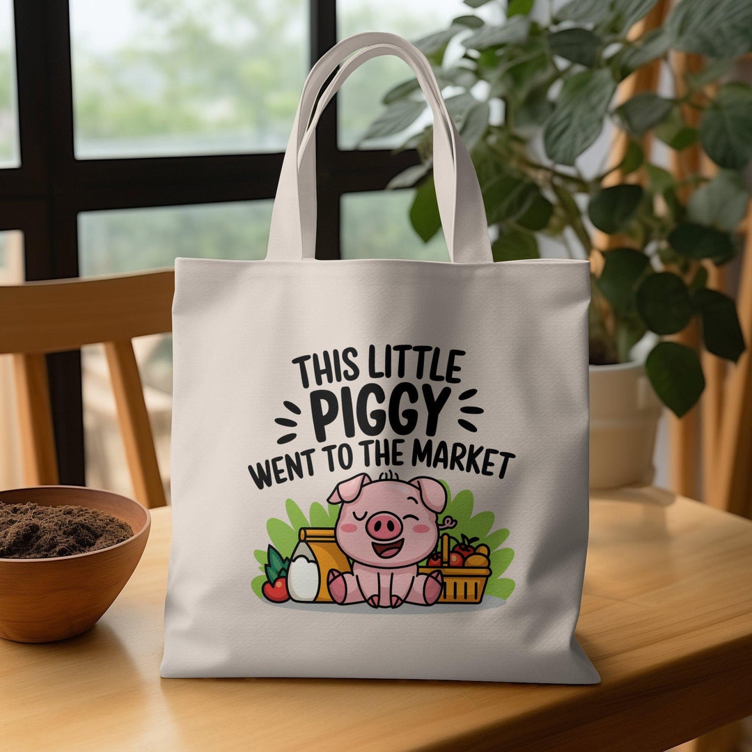 Cute Pig Market Tote Bag | Adorable Cartoon Grocery Bag | Fun and ...