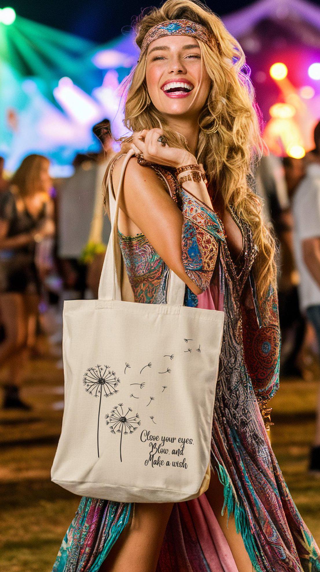 Dandelion Tote Bag, Wish Canvas Bag Eco-friendly Reusable Shopping Bag ...