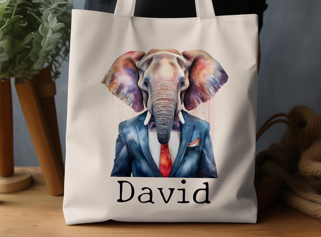 Elephant in Suit Tote Bag | Quirky Animal Art Tote | Fashionable ...