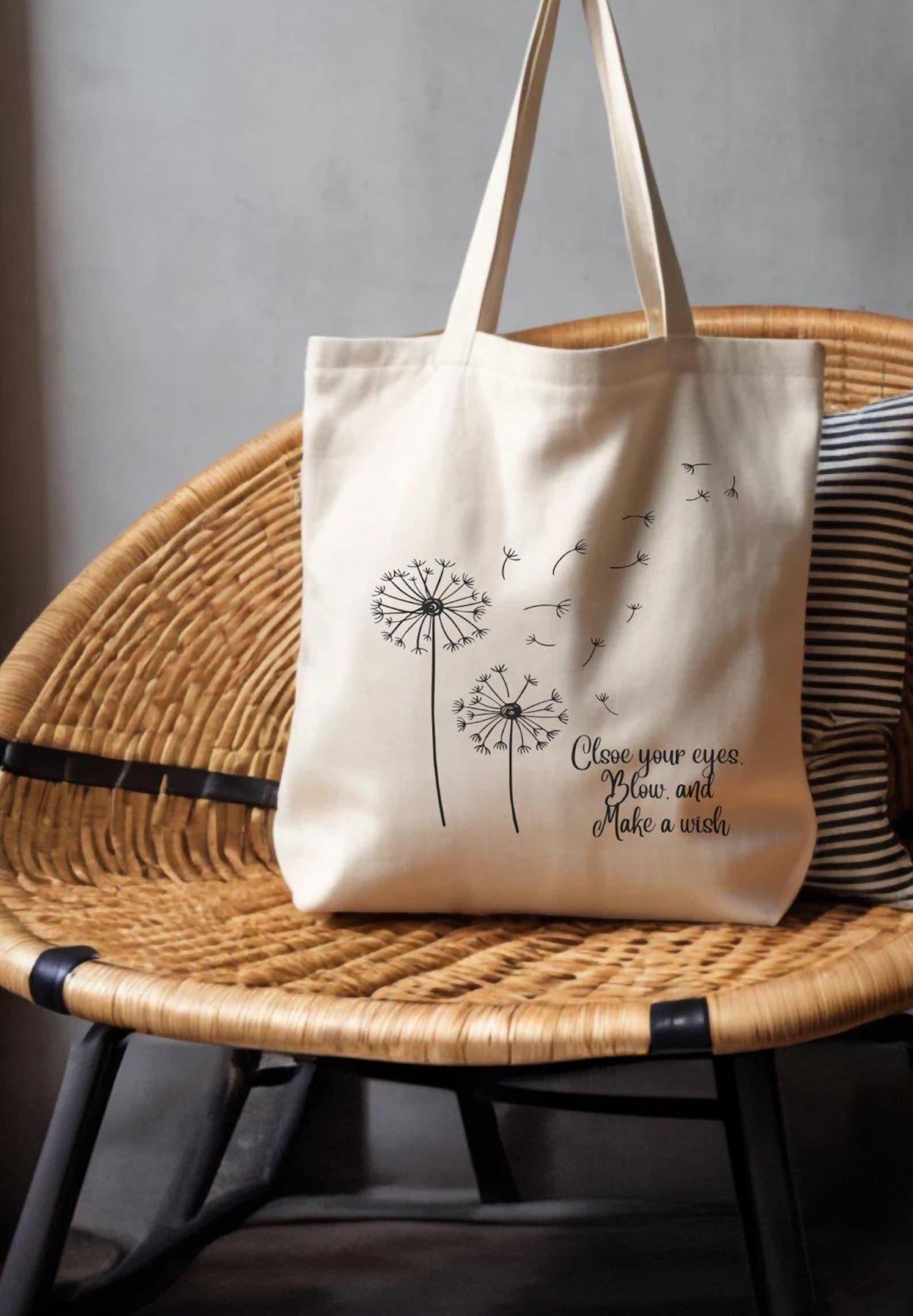 Dandelion Tote Bag, Wish Canvas Bag Eco-friendly Reusable Shopping Bag ...