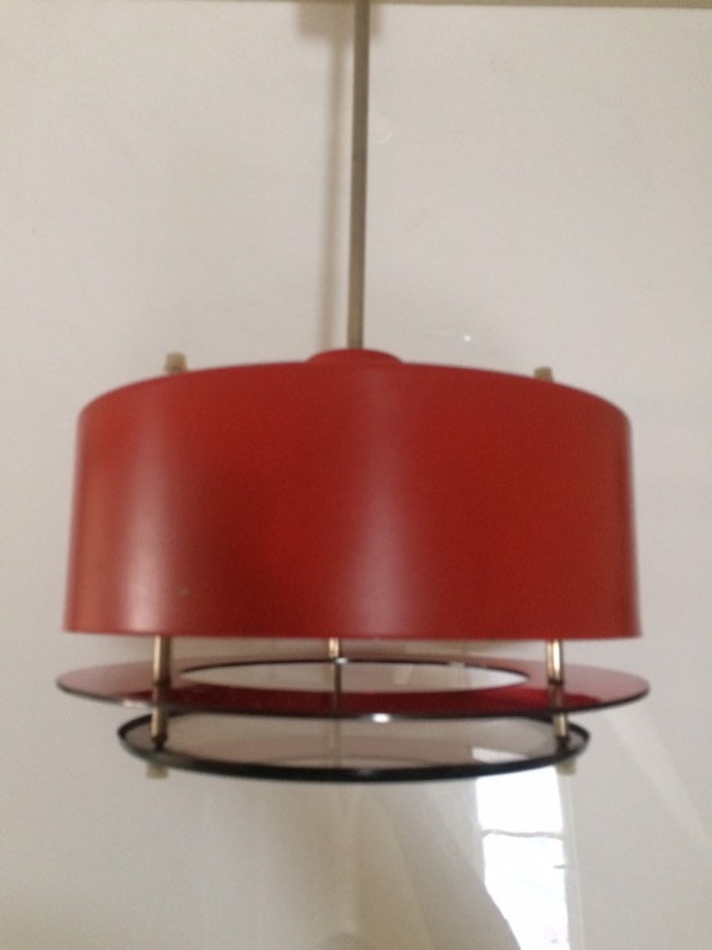Classic Mid Century Dark Red Ceiling Lamp 1970s Vintage | Etsy