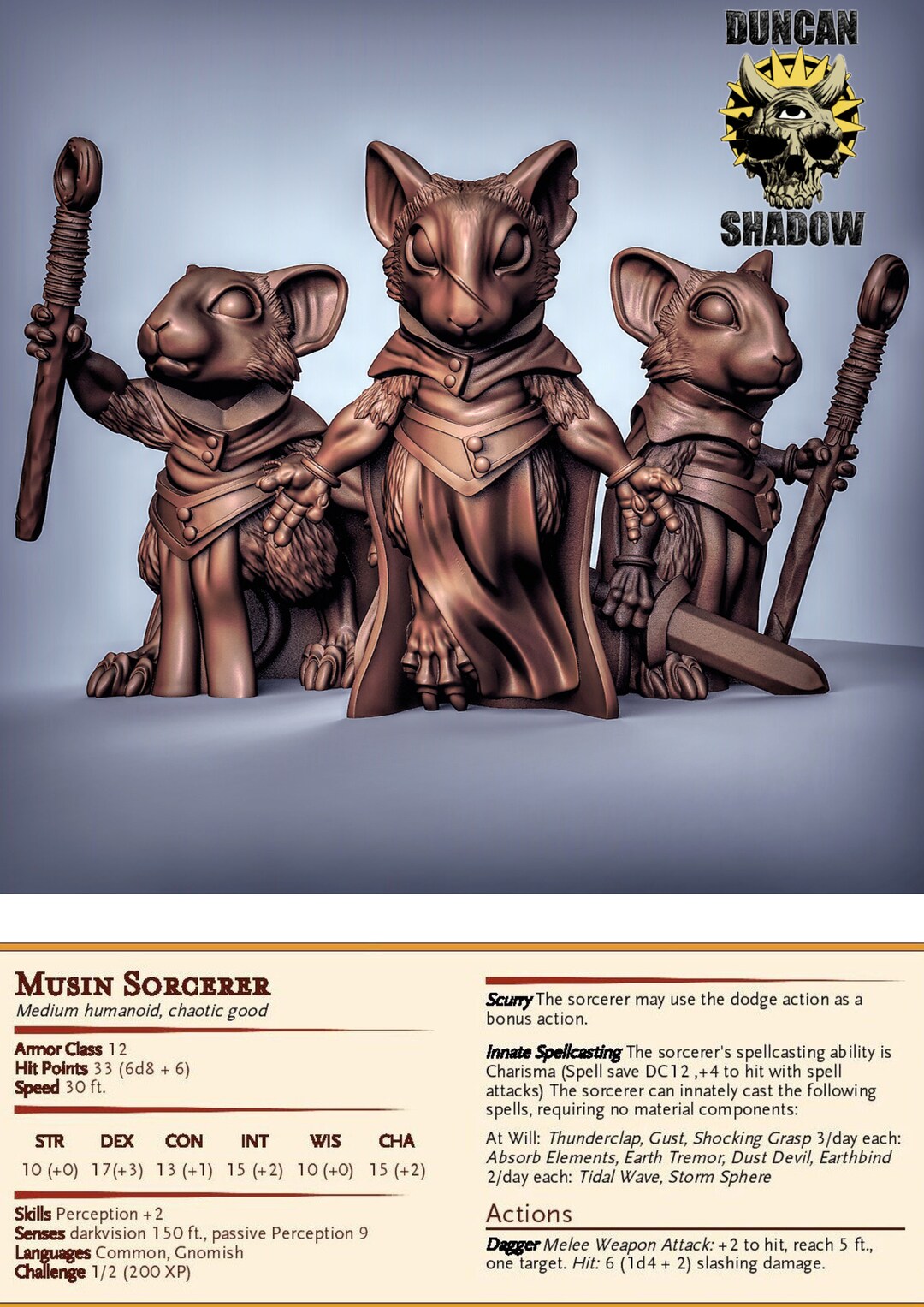 Mousling Sorcerer Miniatures, Resin 3D Printed RPG Set (28mm) Set of 3 ...