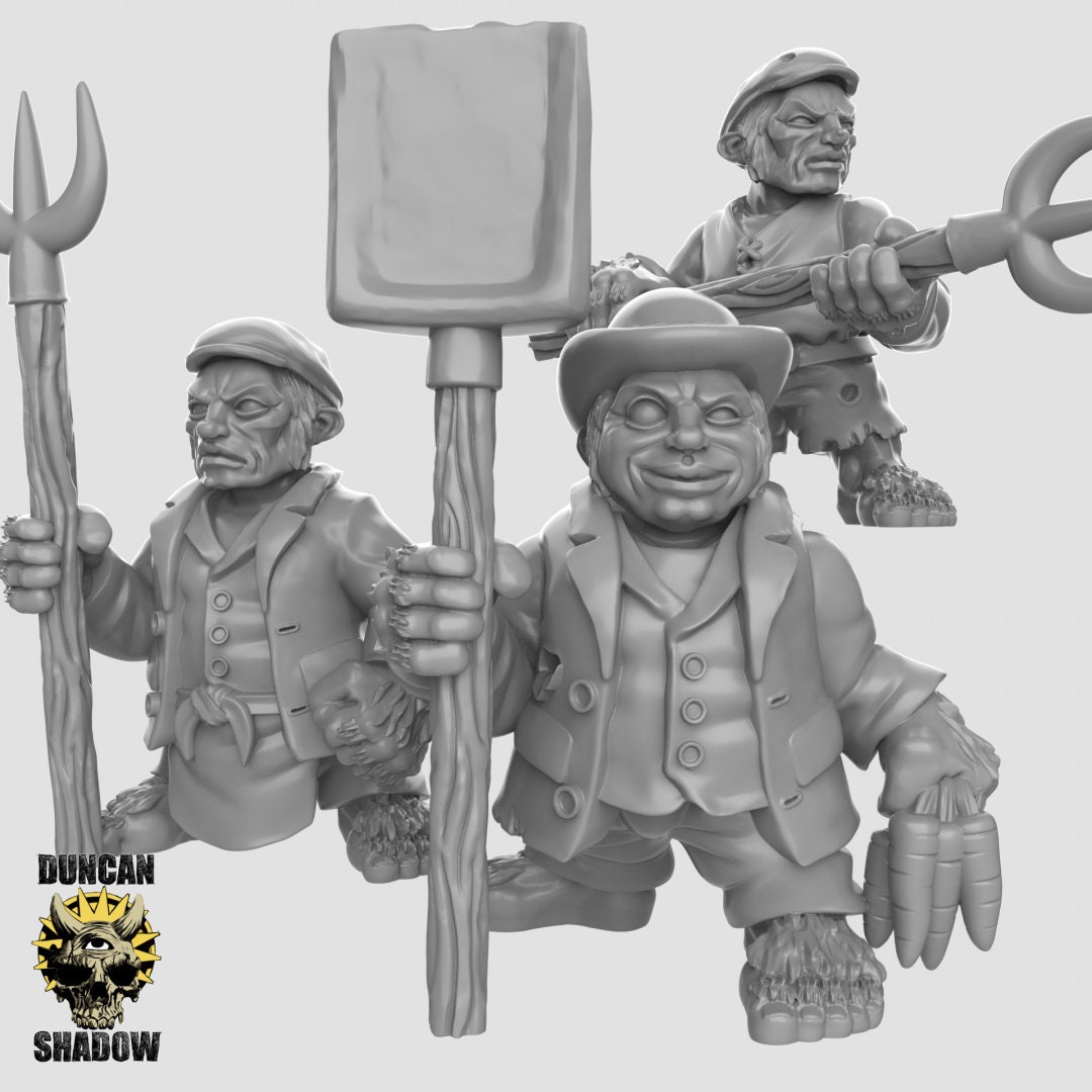 28mm Halfling Rabble With Farm Tools Miniatures Set of 3 for Dungeons ...