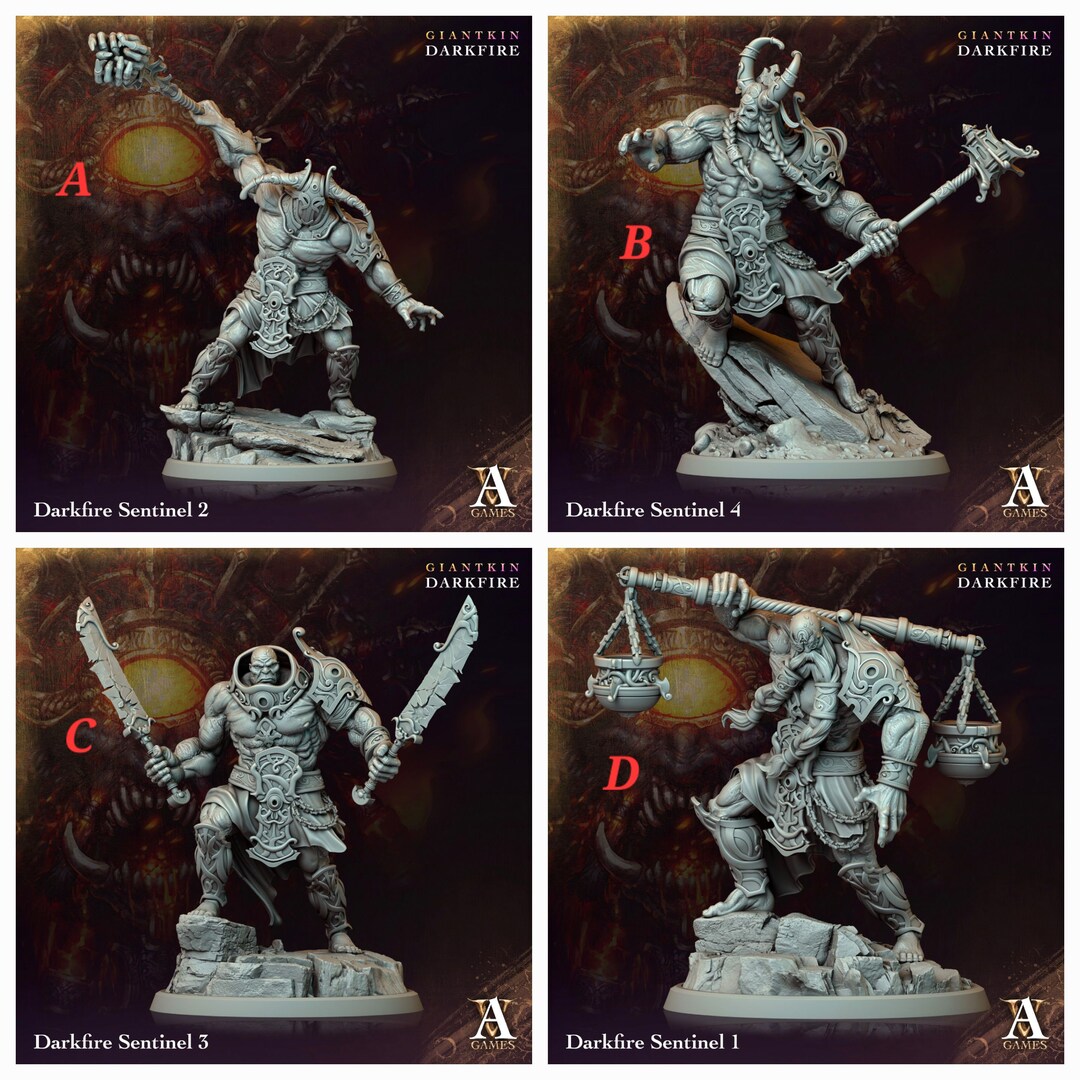 Darkfire Sentinel 75mm Base 4 Poses 3D Printed Fantasy Miniature D&D ...