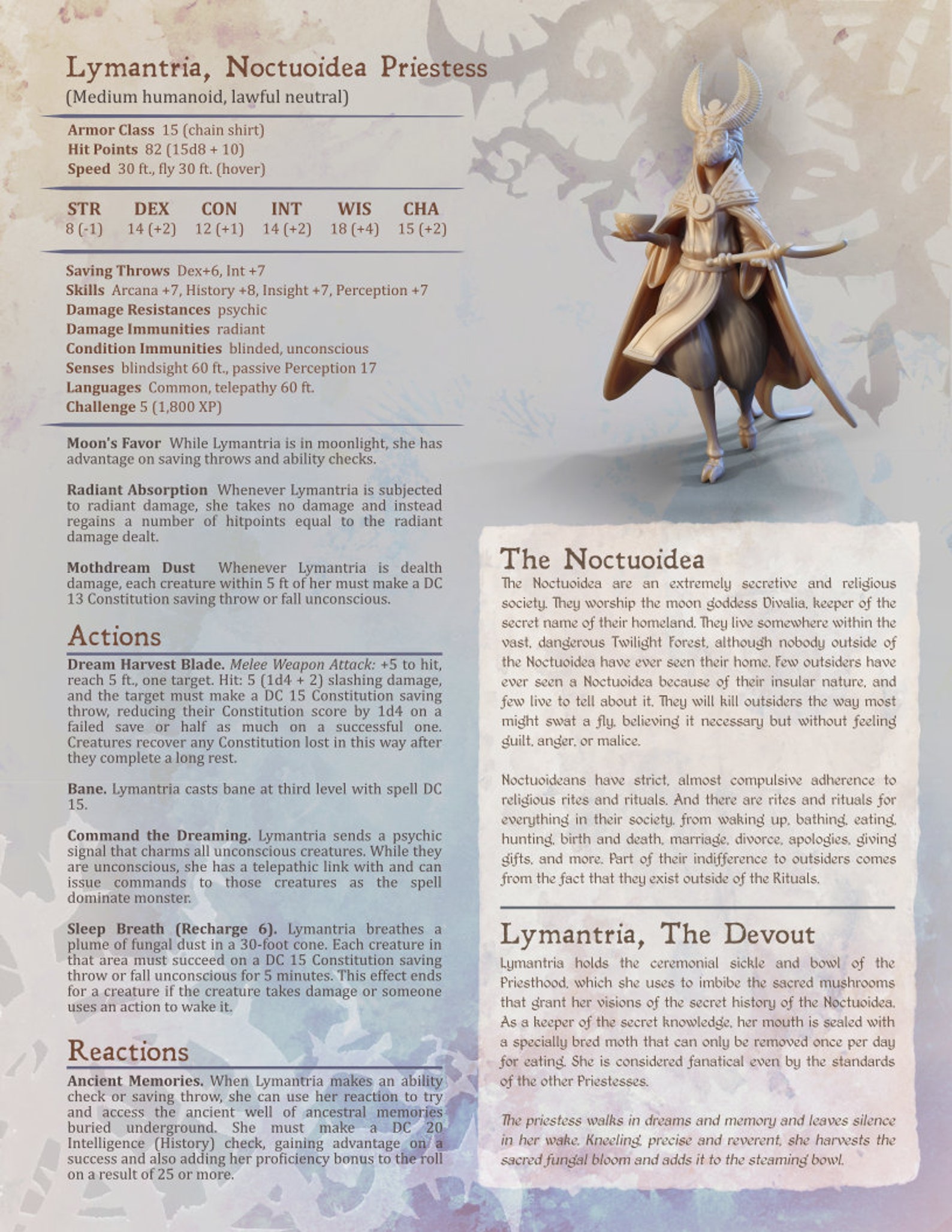 Lymantria, the Noctuoidea Priestess, Dungeons and Dragons/ RPG /resin ...