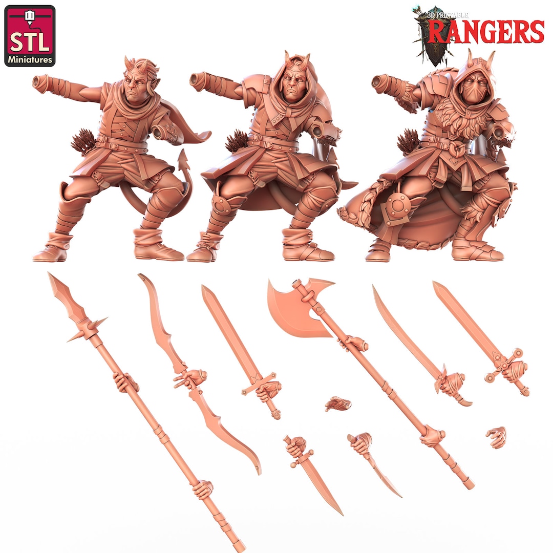 Tiefling Ranger Male Set of 3 Figures Lvl 5-10-15 Dungeons and Dragons ...