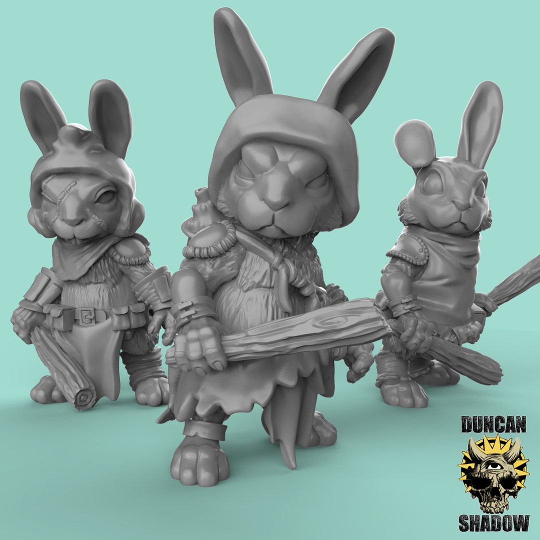 28mm Rabbitfolk With Clubs Miniatures Set of 3 for Dungeons and Dragons ...