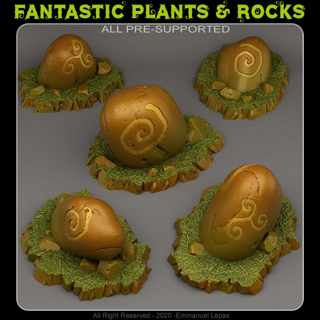 Druidic Giant Pebbles Stone Plant Terrain Set of 5 Dungeons and Dragons ...