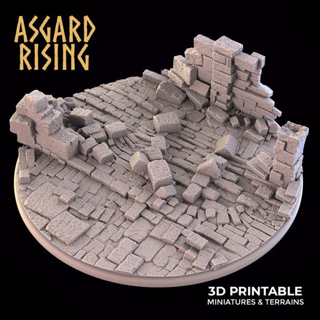 Ruins 100mm Round Base, Diorama Display Base Asgard Rising, Table Top ...