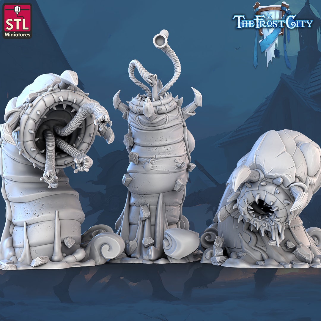 The Frost City Giant Worms Set of 3 Miniature NPC Dungeons and Dragons ...
