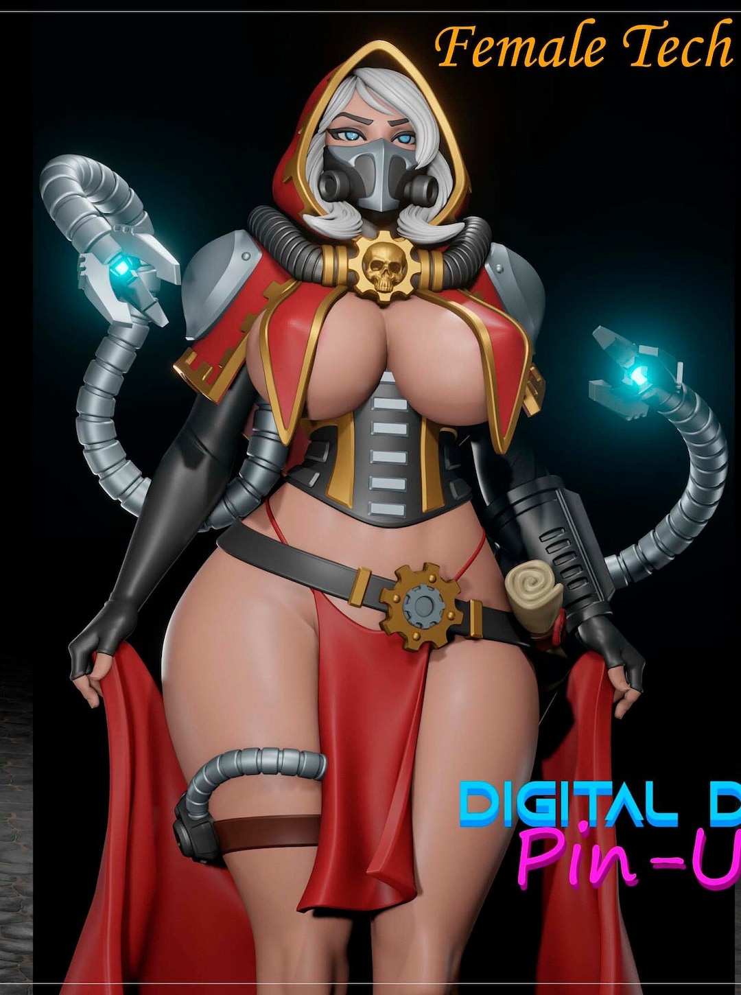 Fan Art Female Tech Priest, 250mm Version SFW and NSFW Versions, Pin up Figure, Digital Dark Pin ...