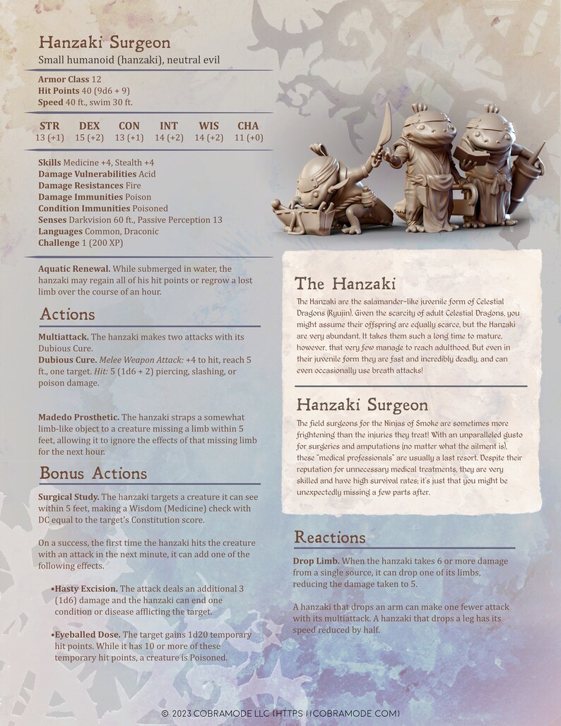 Hanzaki Surgeons (set of 3) , Salamander Frog Samurai Dungeons and ...