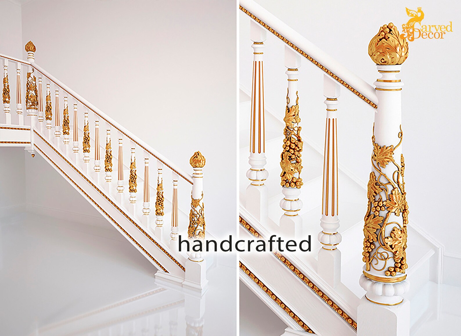 Oak Round Newel Post Grapes Staircase Grapevine Decorative - Etsy