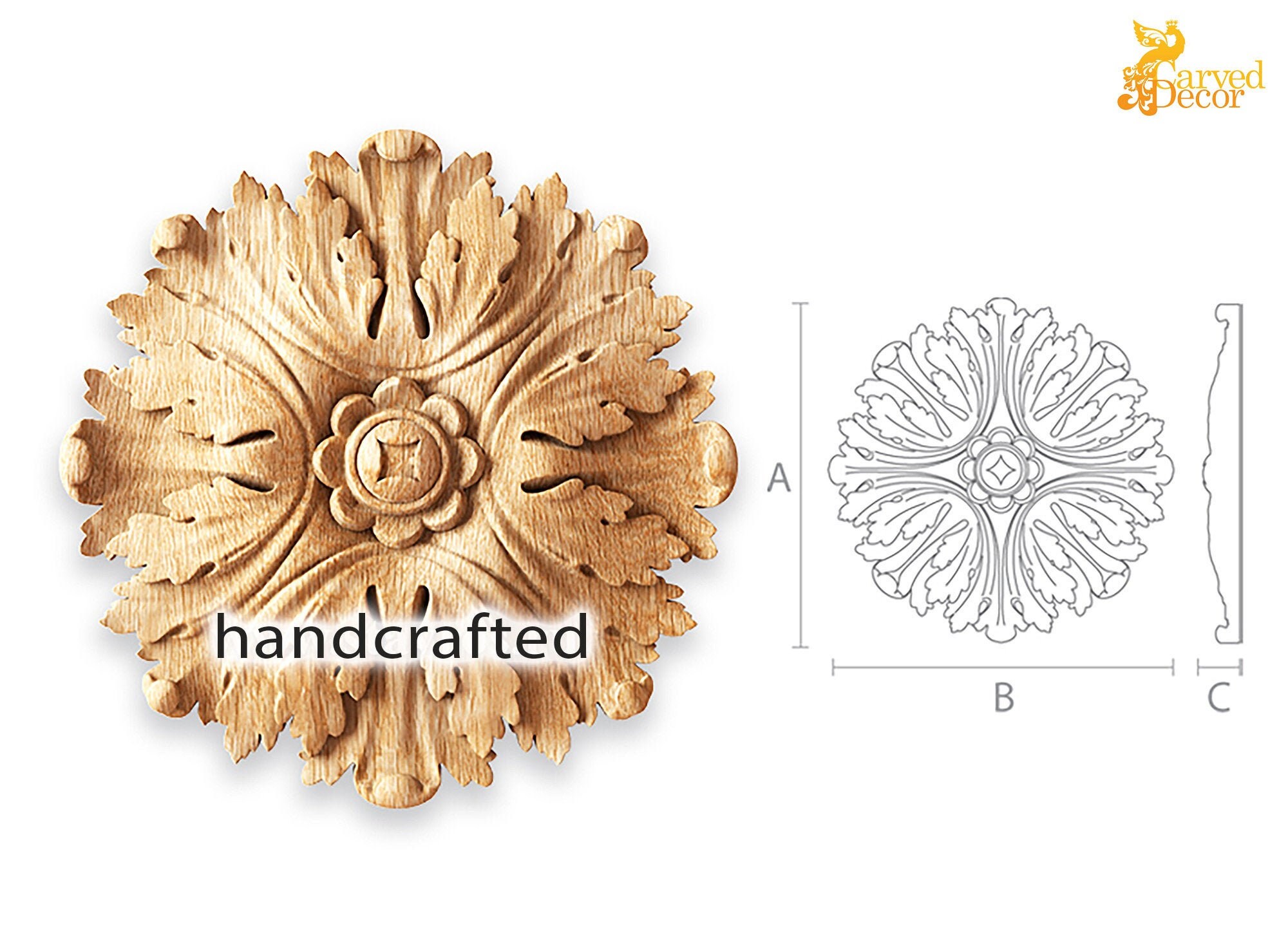 Floral Round Rosette Decorative Wood Applique - Etsy