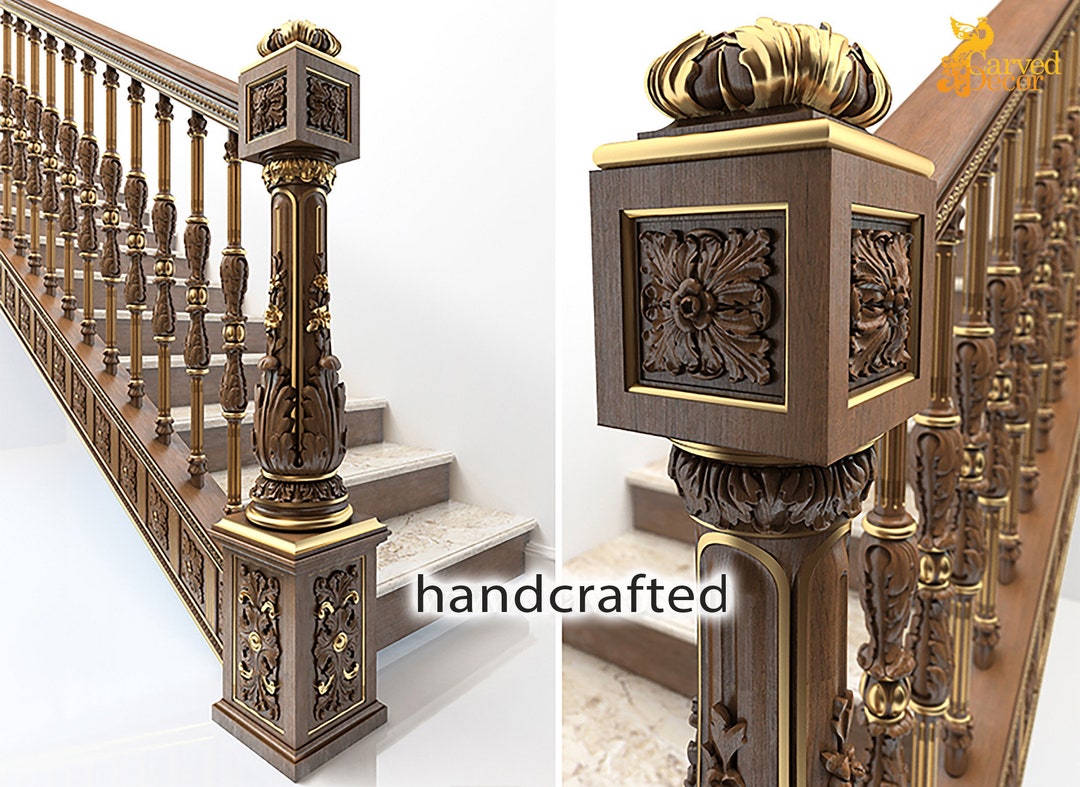 Large Wood Carved Box Newel Post for Farmhouse Staircase - Etsy