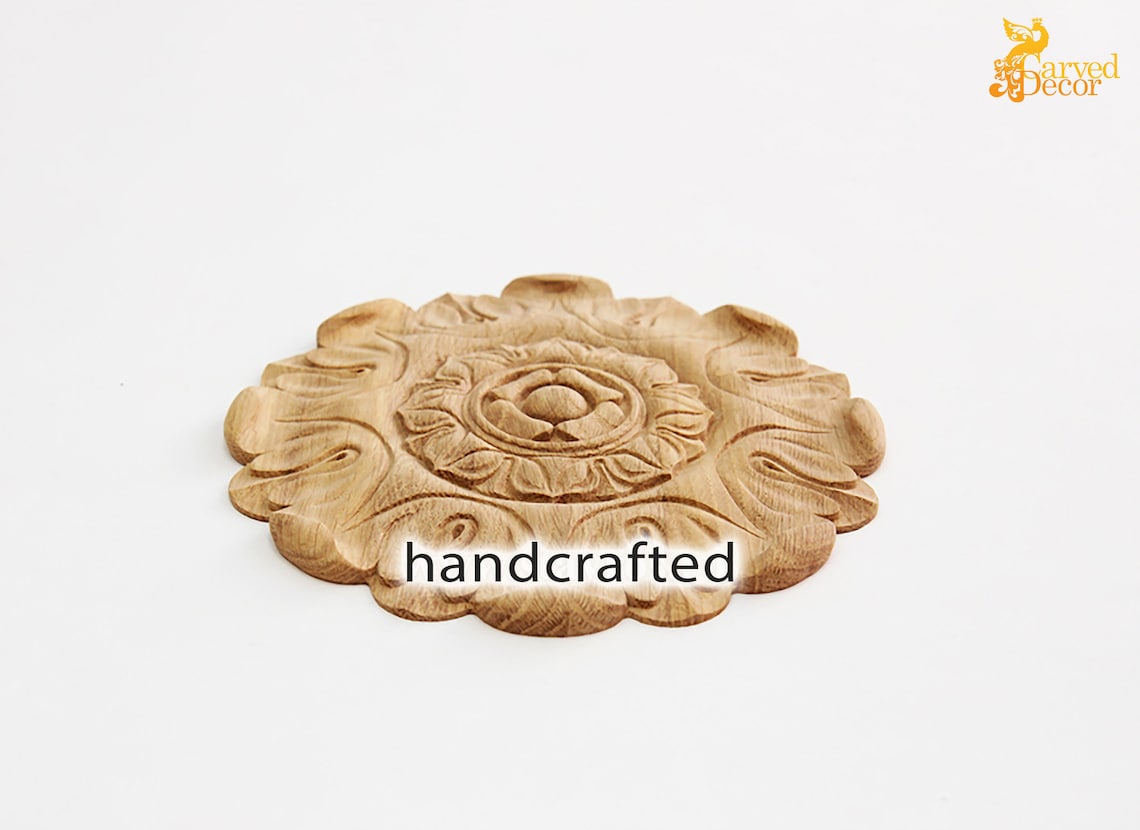 Hand Carved Floral Rosette Round Wall Applique Onlay - Etsy