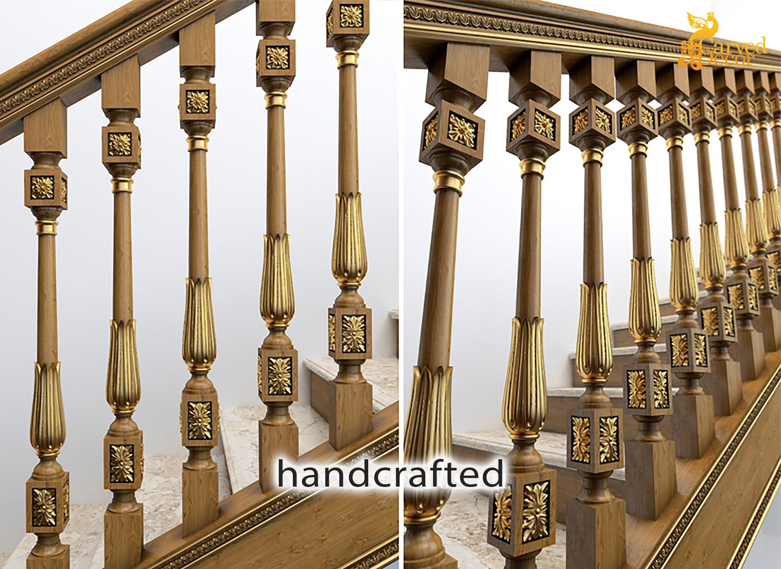 Decorative Wooden Baluster With Rosettes Carved Railing - Etsy