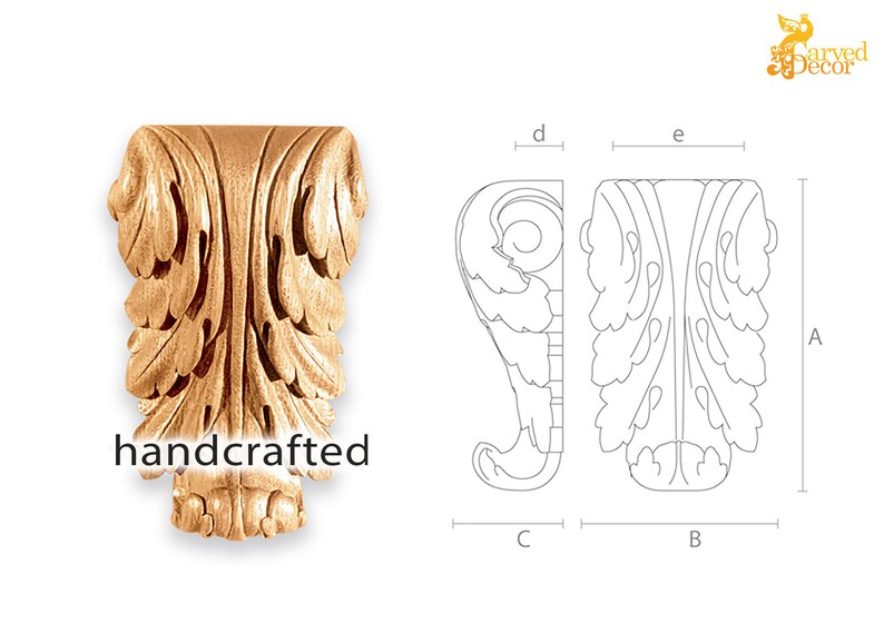 Decorative flat wooden corbel Acanthus leaf bracket decor | Etsy
