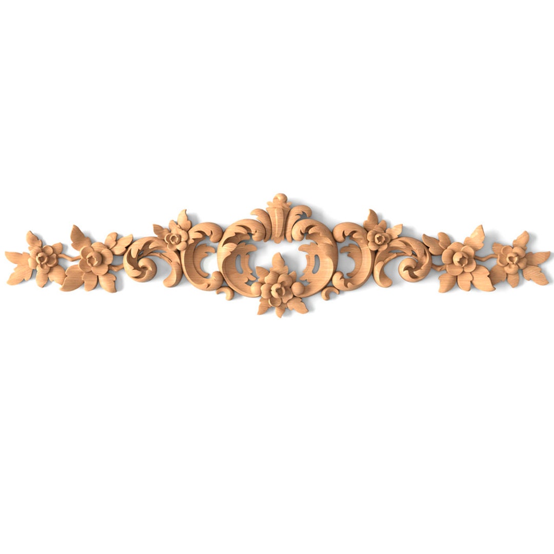 Floral Center Carved Wood Inlay for Cabinets, Fireplace Mantels, Onlay ...