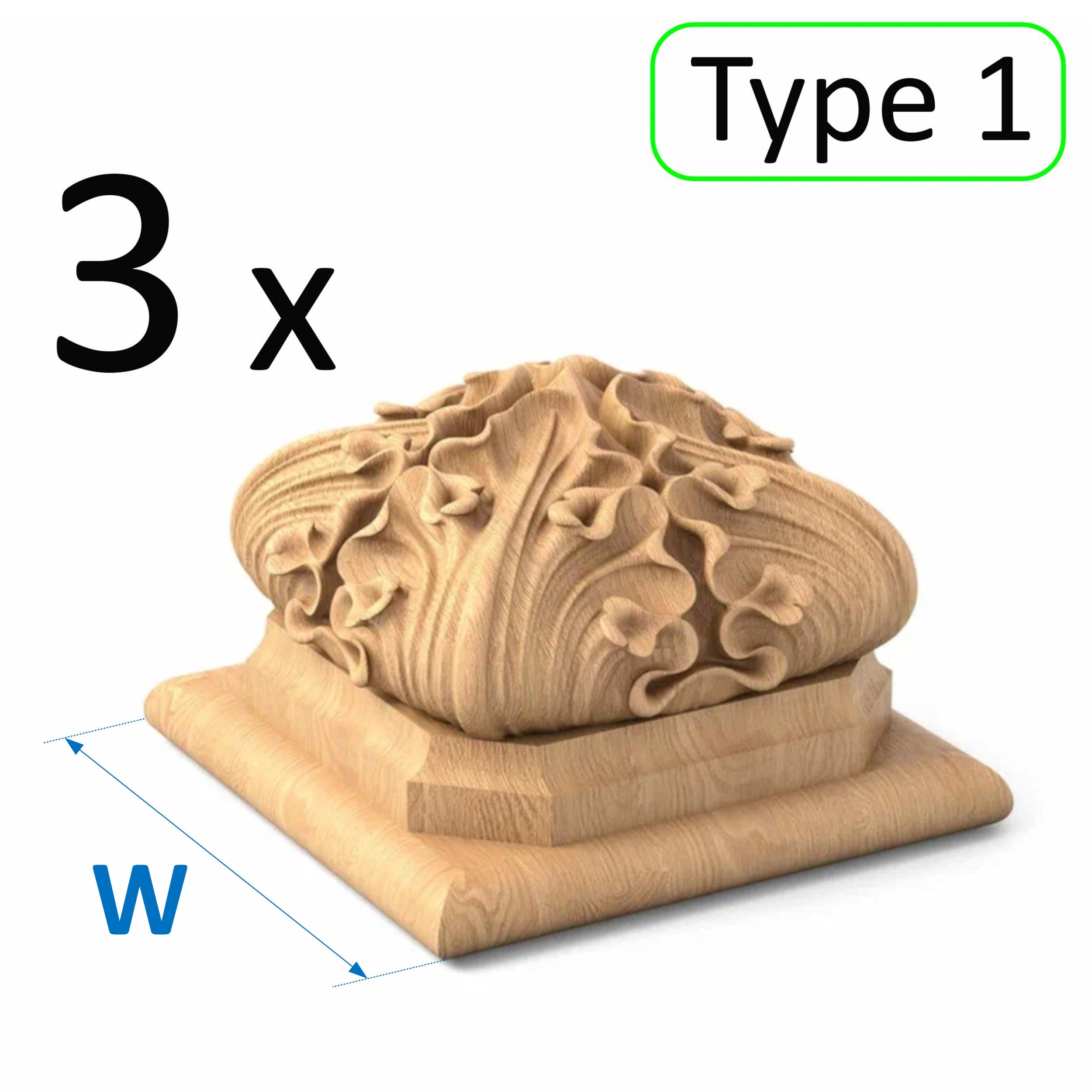 Wood Newel Post Caps (3 Pc), Ornate Decorative Newel Post Wooden Finial ...